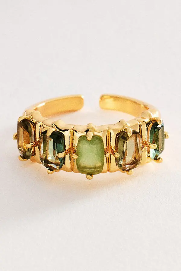Anthropologie Crystal Baguette Ring - Green