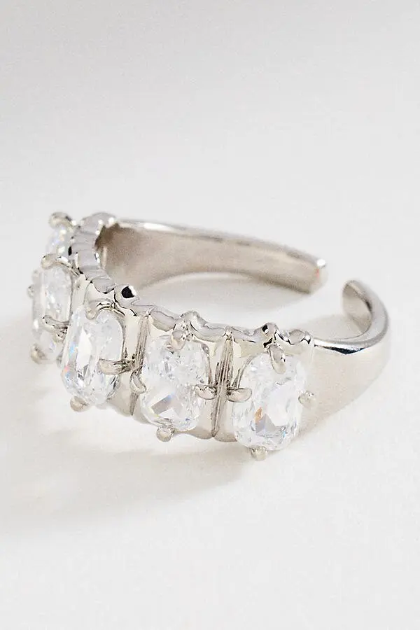 Anthropologie Crystal Baguette Ring - Silver