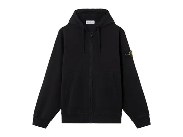 Stone Island Organic Cotton Fleece Zip-up Sweatshirt - Black