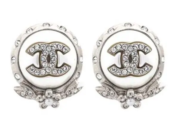 Chanel Crystal Cc Pearl Earrings - Silver (ab6931)