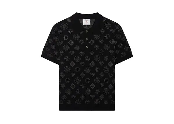 Casablanca Monogram Jacquard Polo Shirt - Black