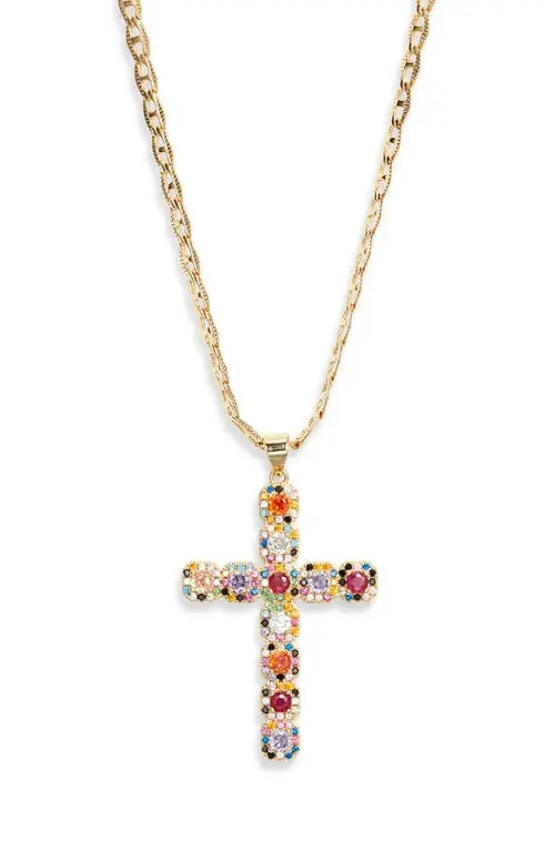 VIDAKUSH Fantasy Cross Pendant Necklace - Gold/rainbow