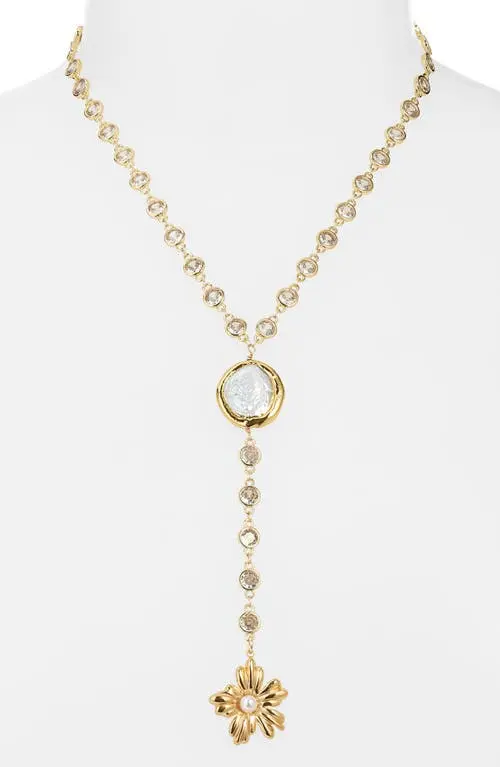 VIDAKUSH Hibiscus Freshwater Pearl Y-necklace