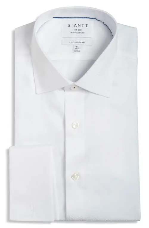 STANTT Contemporary Fit Cotton Dobby Tuxedo Shirt - White