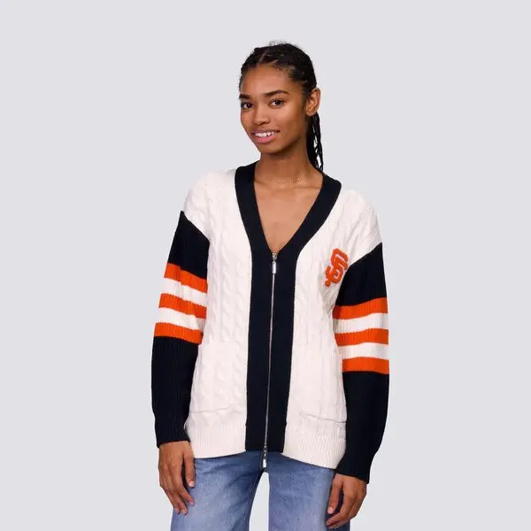 LUSSO San Francisco Giants Shyla Knit V-neck Full-zip Sweater - Black