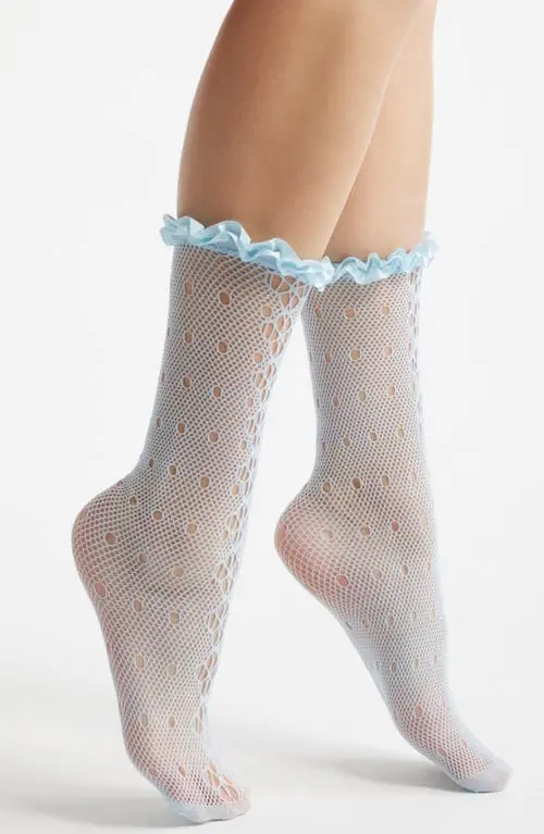 HIGH HEEL JUNGLE Mimi Satin Ruffle Lace Crew Socks - Blue