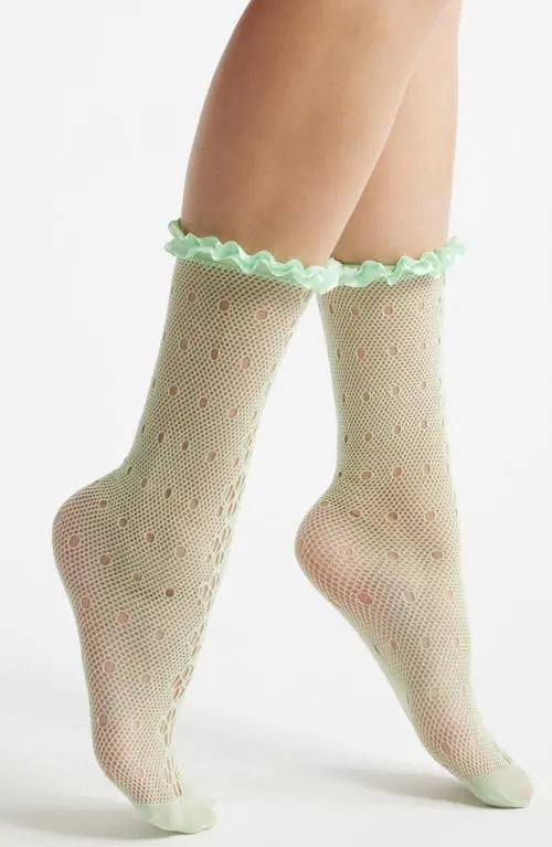 HIGH HEEL JUNGLE Mimi Satin Ruffle Lace Crew Socks - Green