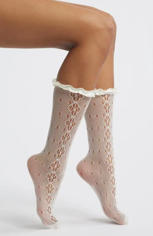 HIGH HEEL JUNGLE Mimi Satin Ruffle Lace Crew Socks - White