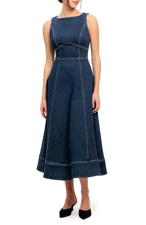 FLYING TOMATO Sleeveless Stretch Denim Midi Dress