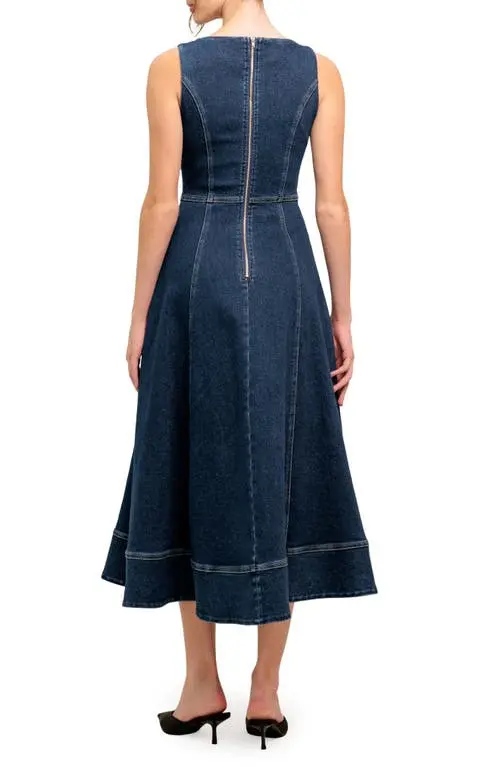 FLYING TOMATO Sleeveless Stretch Denim Midi Dress