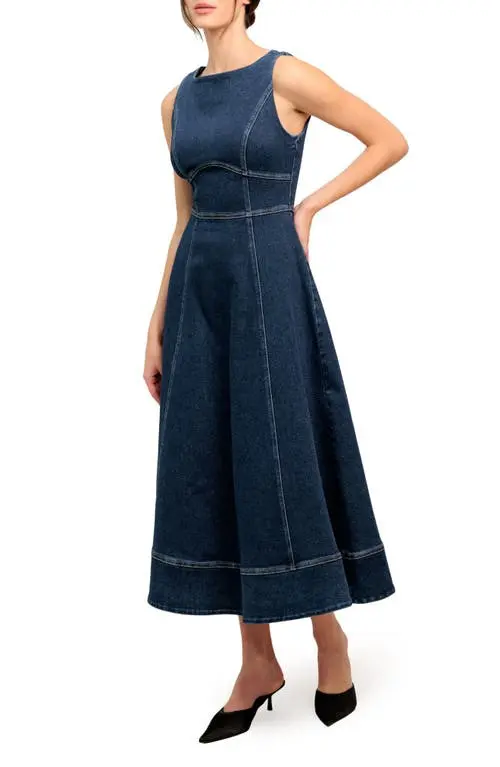 FLYING TOMATO Sleeveless Stretch Denim Midi Dress