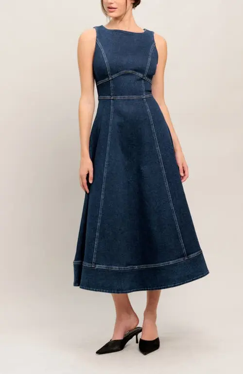FLYING TOMATO Sleeveless Stretch Denim Midi Dress
