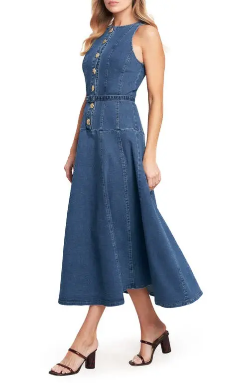 FLYING TOMATO Belted Denim Midi Dress