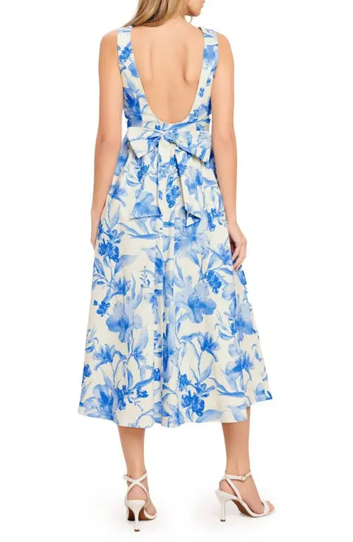 FLYING TOMATO Print Bow Twill Midi Dress