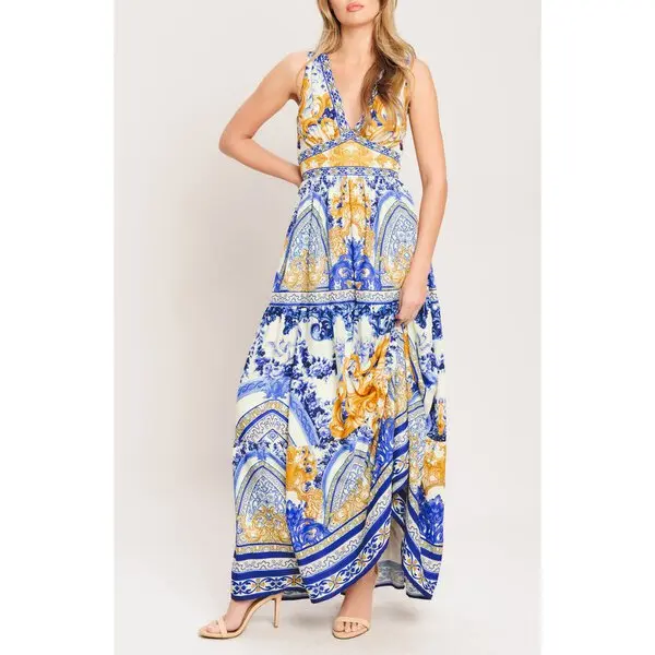FLYING TOMATO Printed Sleeveless Maxi Dress