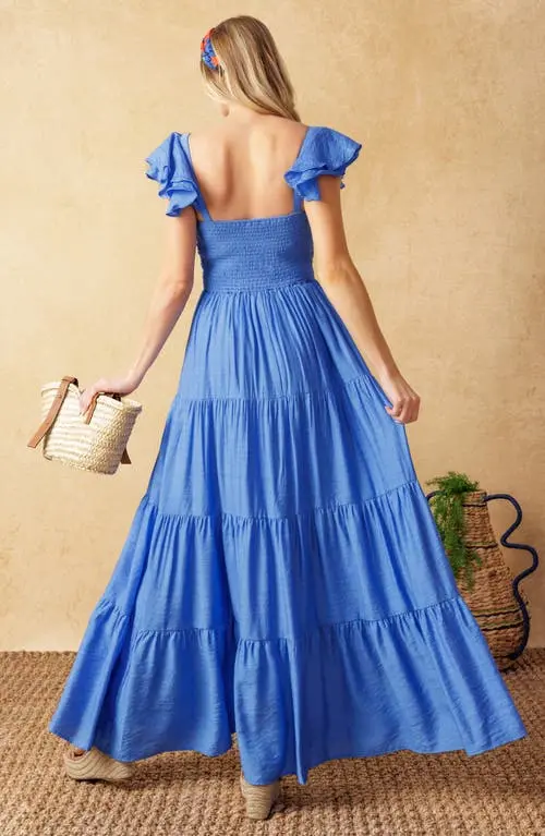 FLYING TOMATO Tiered Ruffle Maxi Dress - Periwinkle