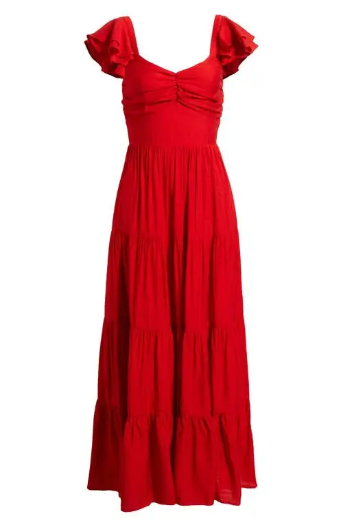 FLYING TOMATO Tiered Ruffle Maxi Dress - Red
