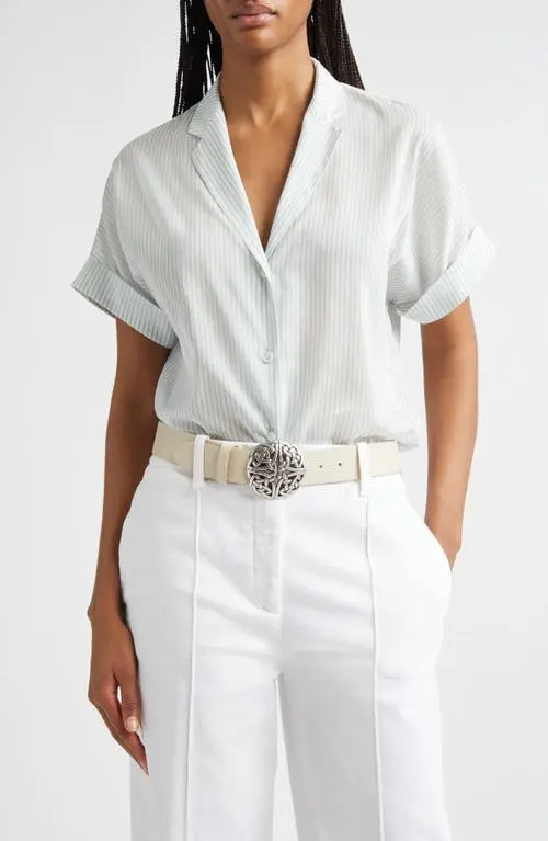 Eleventy Stripe Cotton & Silk Camp Shirt - Jade