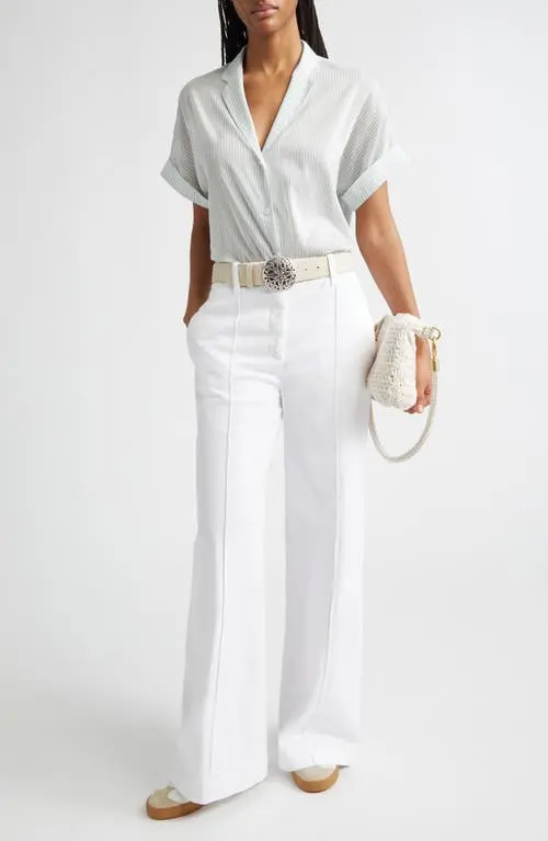 Eleventy Stripe Cotton & Silk Camp Shirt - Jade