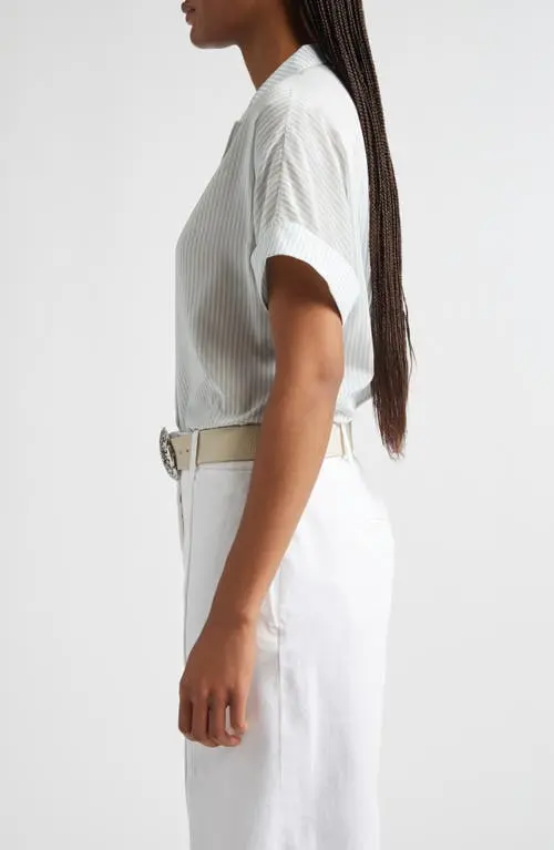 Eleventy Stripe Cotton & Silk Camp Shirt - Jade