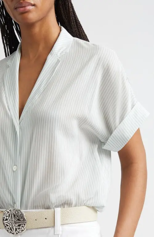 Eleventy Stripe Cotton & Silk Camp Shirt - Jade