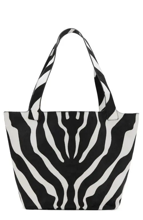 Mango Zebra Stripe Calf Hair And Leather Tote Bag - Black