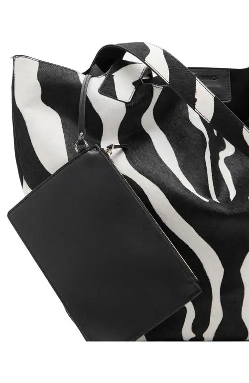 Mango Zebra Stripe Calf Hair And Leather Tote Bag