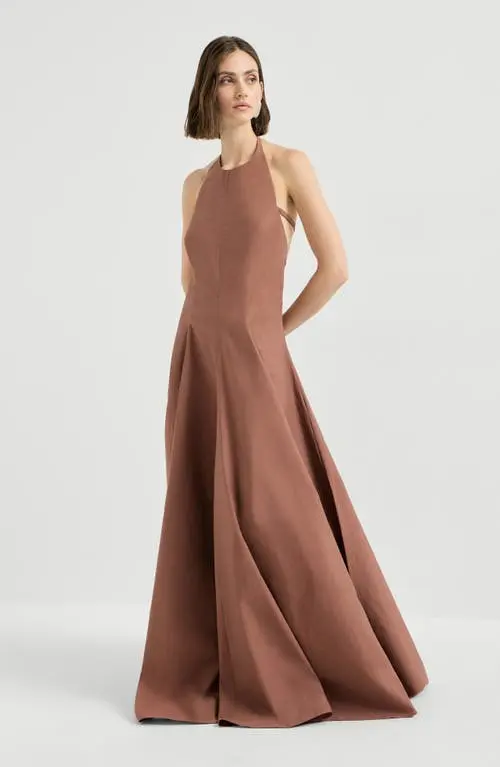 Brunello Cucinelli Halterneck Techno Cotton Poplin Dress - Orange