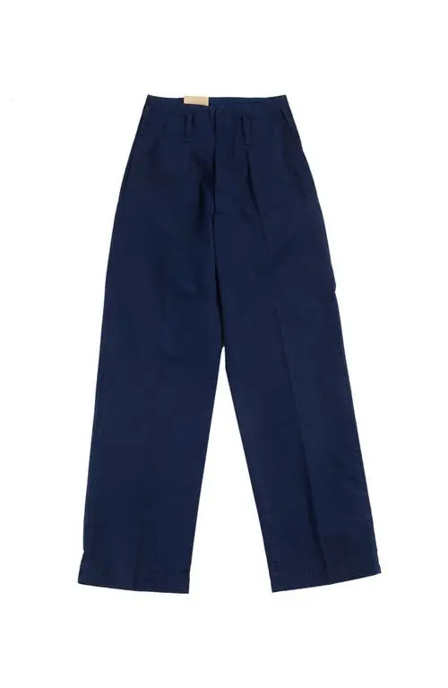 FORTELA Double Pleat Cotton Trousers - Blue