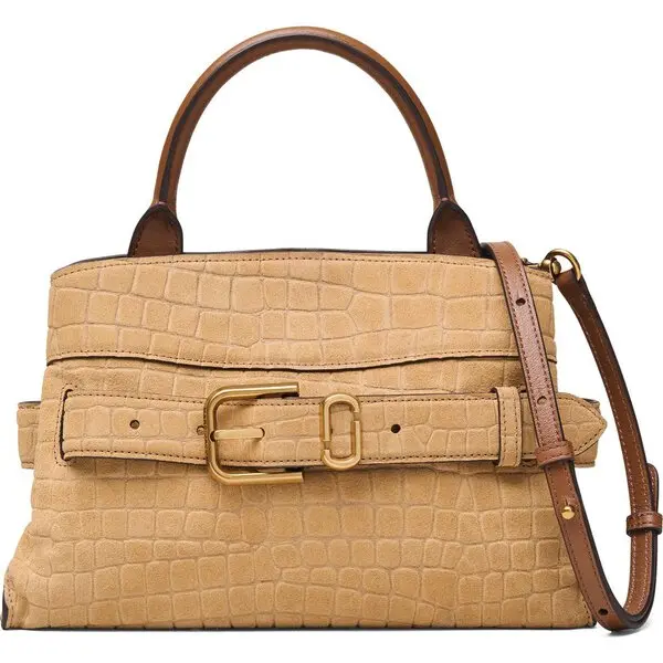 Marc Jacobs The Small Dakota Croc Embossed Suede Satchel - Sahara