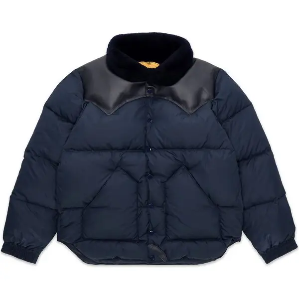 FORTELA Christy Shearling Collar Nylon Jacket - Navy Blue
