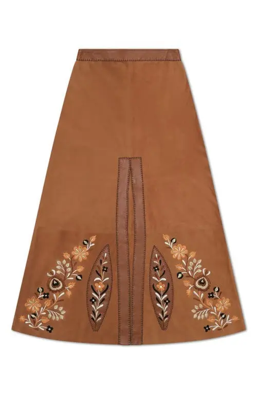 FORTELA Embroidered Suede Skirt - Camel
