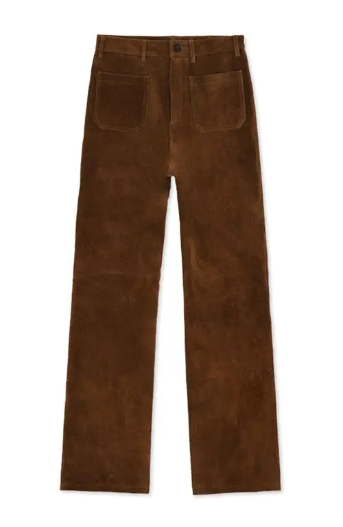 FORTELA High Waist Suede Leather Trousers - Brown