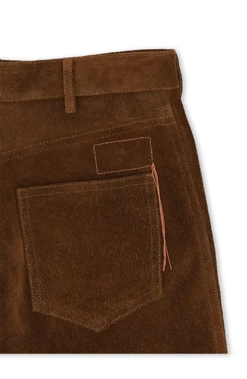 FORTELA High Waist Suede Leather Trousers
