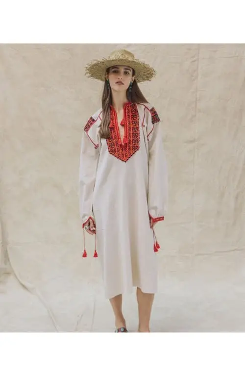 FORTELA Afra Embroidered Cotton Kaftan Dress