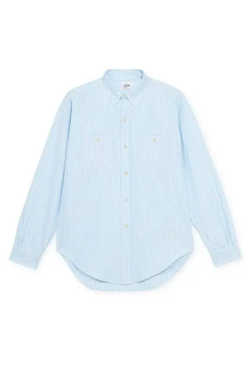 FORTELA Woven Striped Patch Pocket Shirt - Light Blue