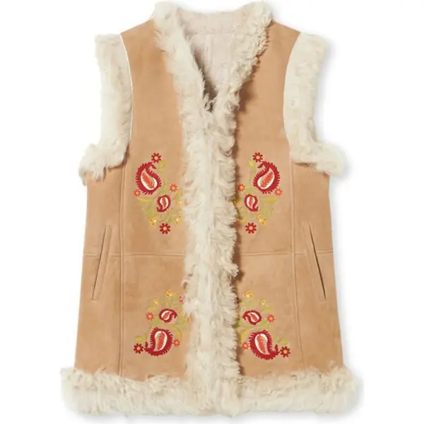 FORTELA Sheep Leather Floral Embroidery Gilet