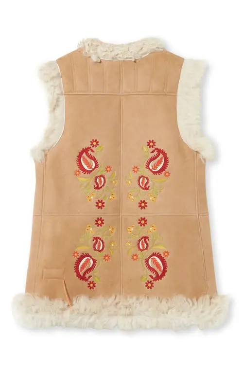 FORTELA Sheep Leather Floral Embroidery Gilet