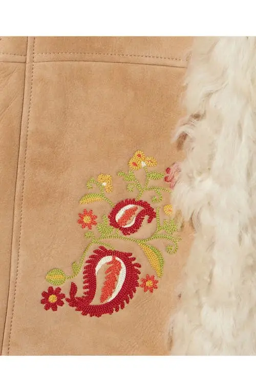 FORTELA Sheep Leather Floral Embroidery Gilet