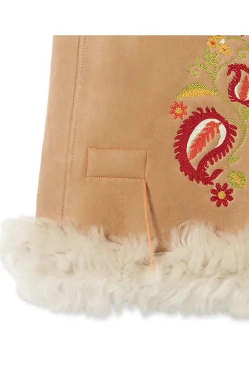 FORTELA Sheep Leather Floral Embroidery Gilet