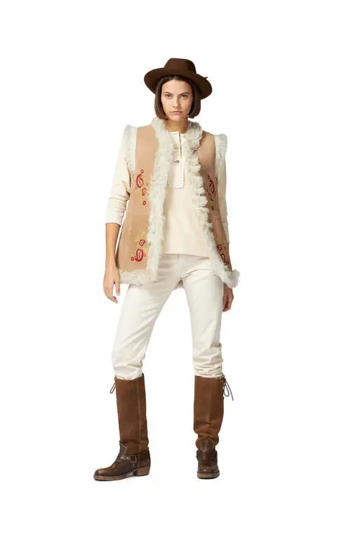 FORTELA Sheep Leather Floral Embroidery Gilet