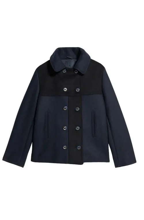 FORTELA Patchwork Wool Caban Jacket - Navy Blue