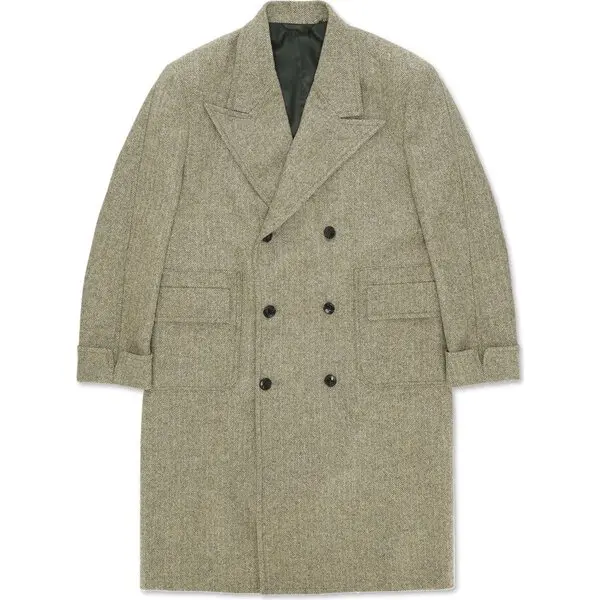 FORTELA Double Breasted Herringbone Bogart Coat - Green