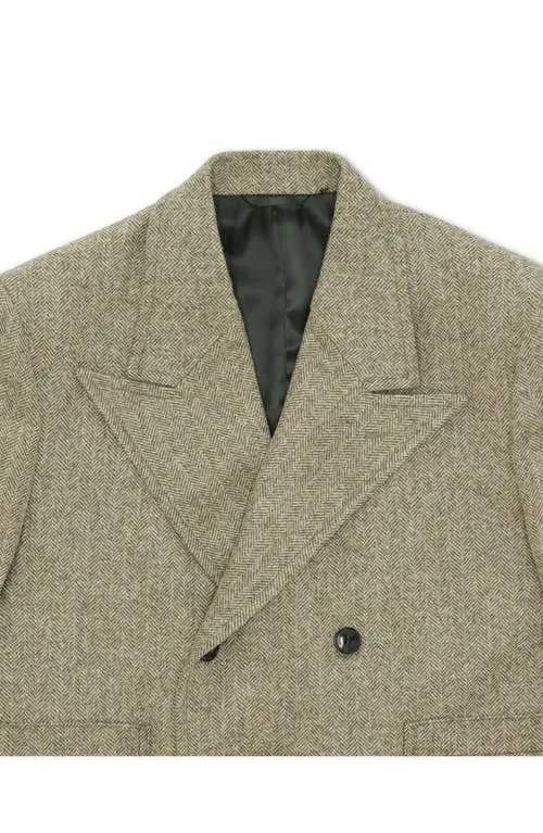 FORTELA Double Breasted Herringbone Bogart Coat - Green