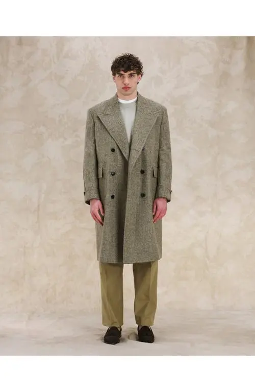 FORTELA Double Breasted Herringbone Bogart Coat - Green