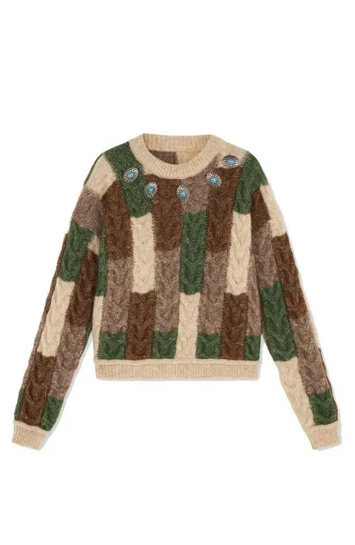 FORTELA Patchwork Crew Neck Sweater - Multicolor