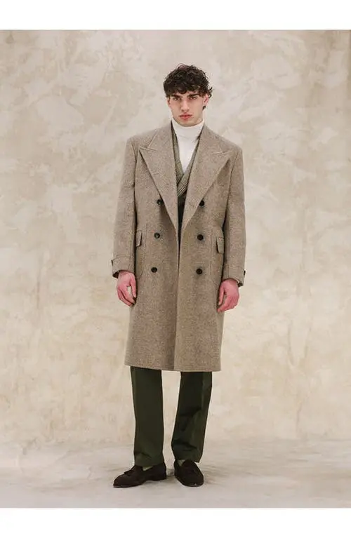 FORTELA Double-breasted Herringbone Coat