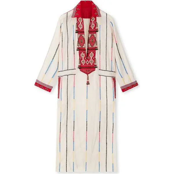 FORTELA Adish Bicolor Muslin Caftan - Ecru