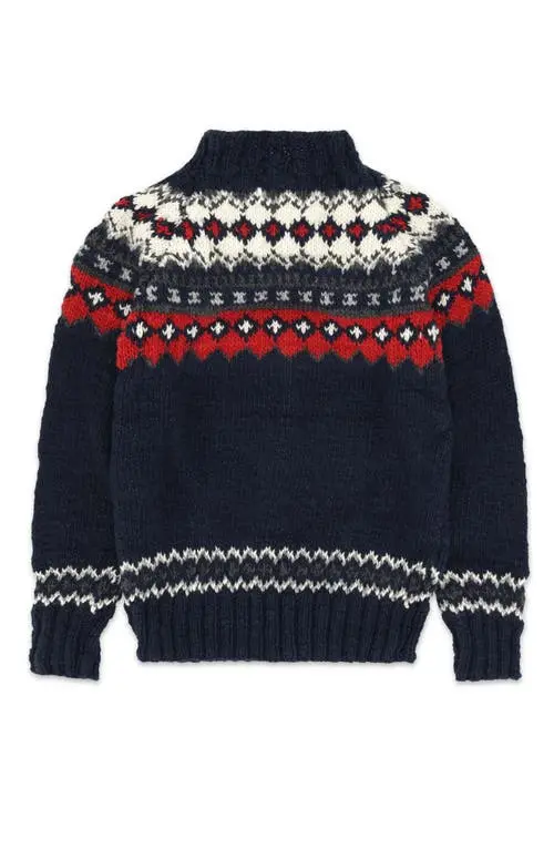 FORTELA Navajo Pattern Merino Wool Pullover - Navy Blue