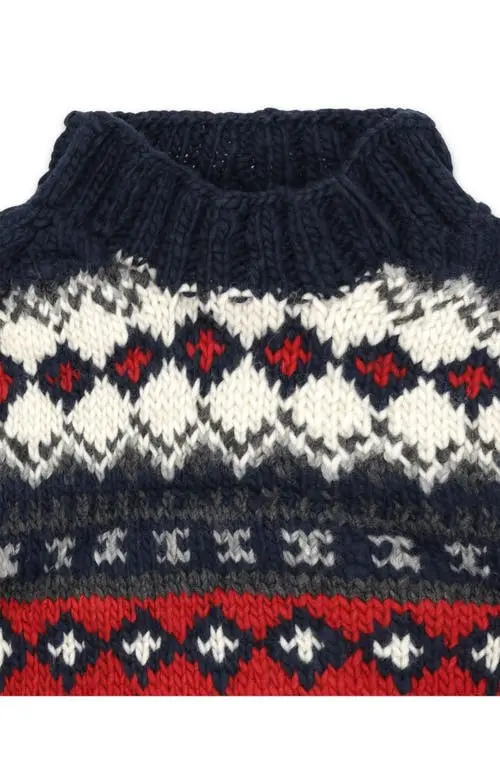 FORTELA Navajo Pattern Merino Wool Pullover - Navy Blue